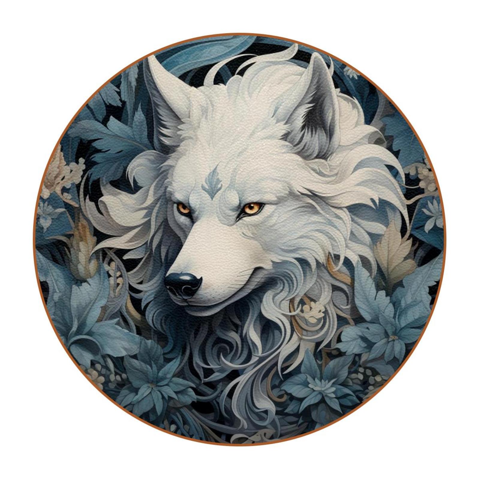 Wolf 6pcs Round Coasters Set, Microfiber Leather Drink Coasters, 11x11 ...