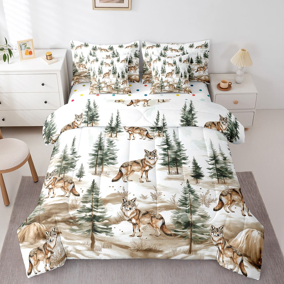 Wolf 7 Piece Comforter Set Full,Woodland Animals Farmhouse Bed in a Bag ...