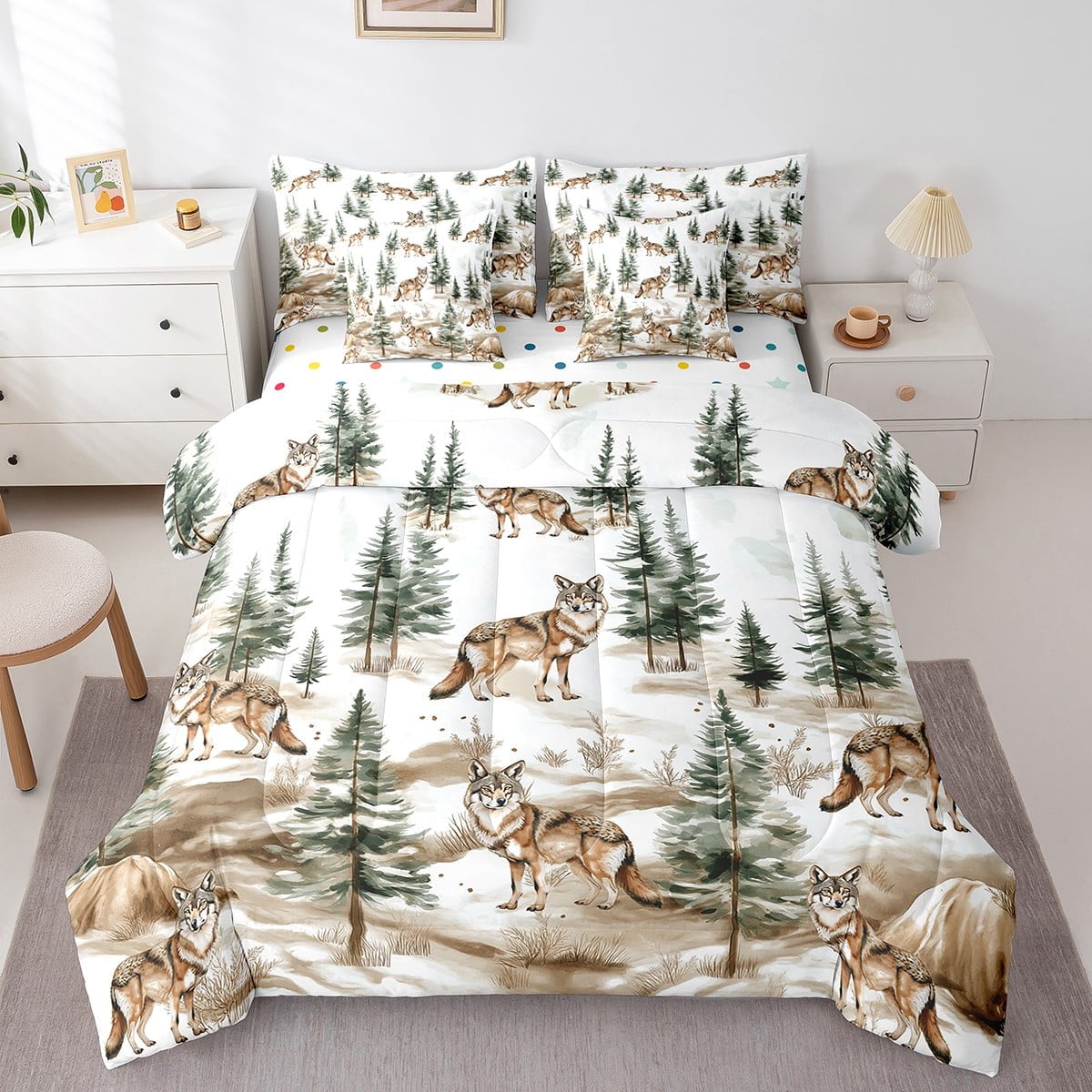 Wolf 7 Piece Comforter Set Twin,Woodland Animals Farmhouse Bed in a Bag ...