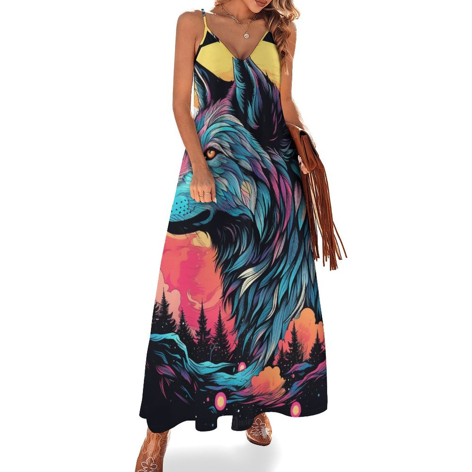 Wolf (79) Dress Party Ladies Skinny Suspender Ankle Long Dress ...