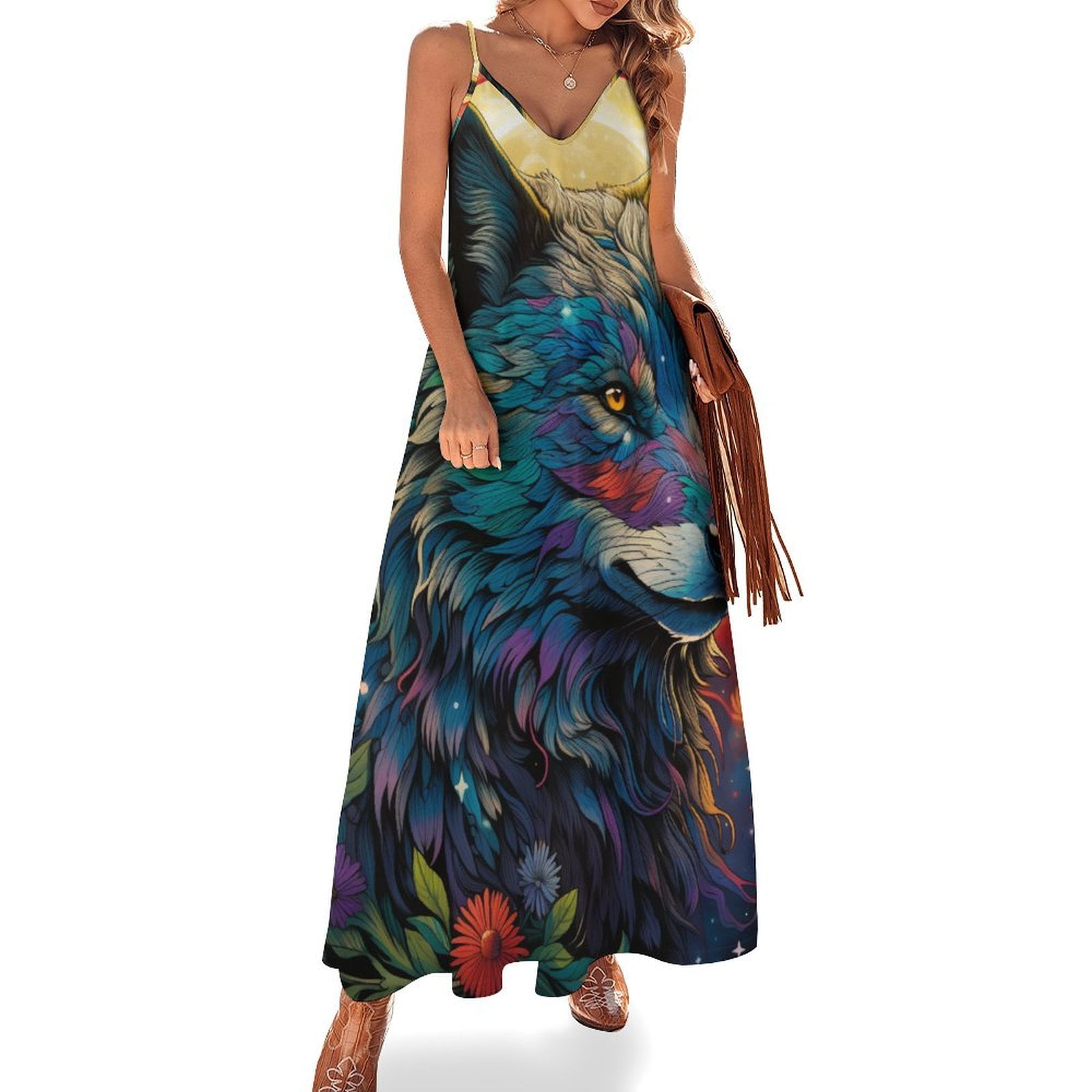 Wolf (82) Dress Party Ladies Skinny Suspender Ankle Long Dress ...
