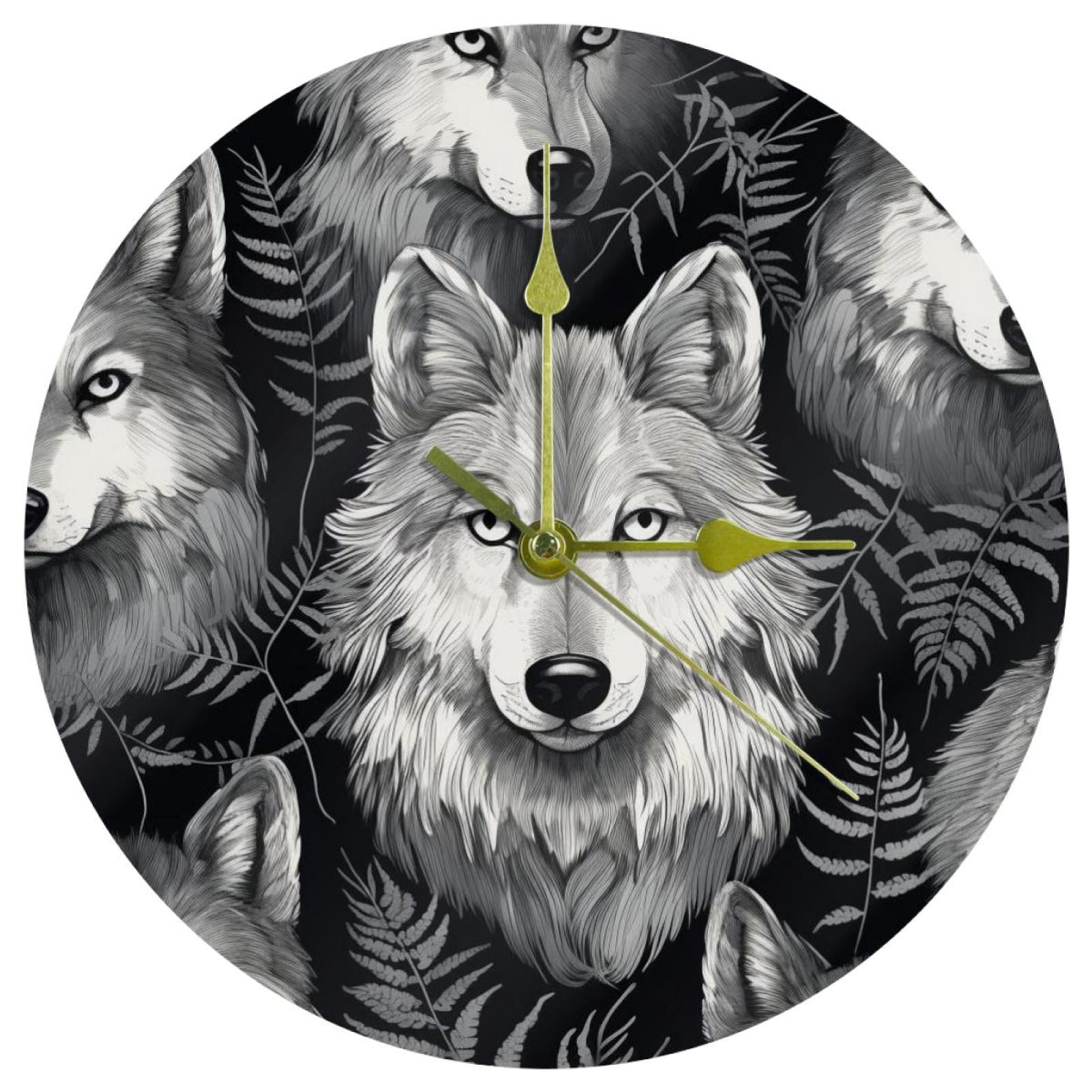 Wolf 9.8-Inch Round Acrylic Wall Clock, Silent Non-Ticking Battery ...