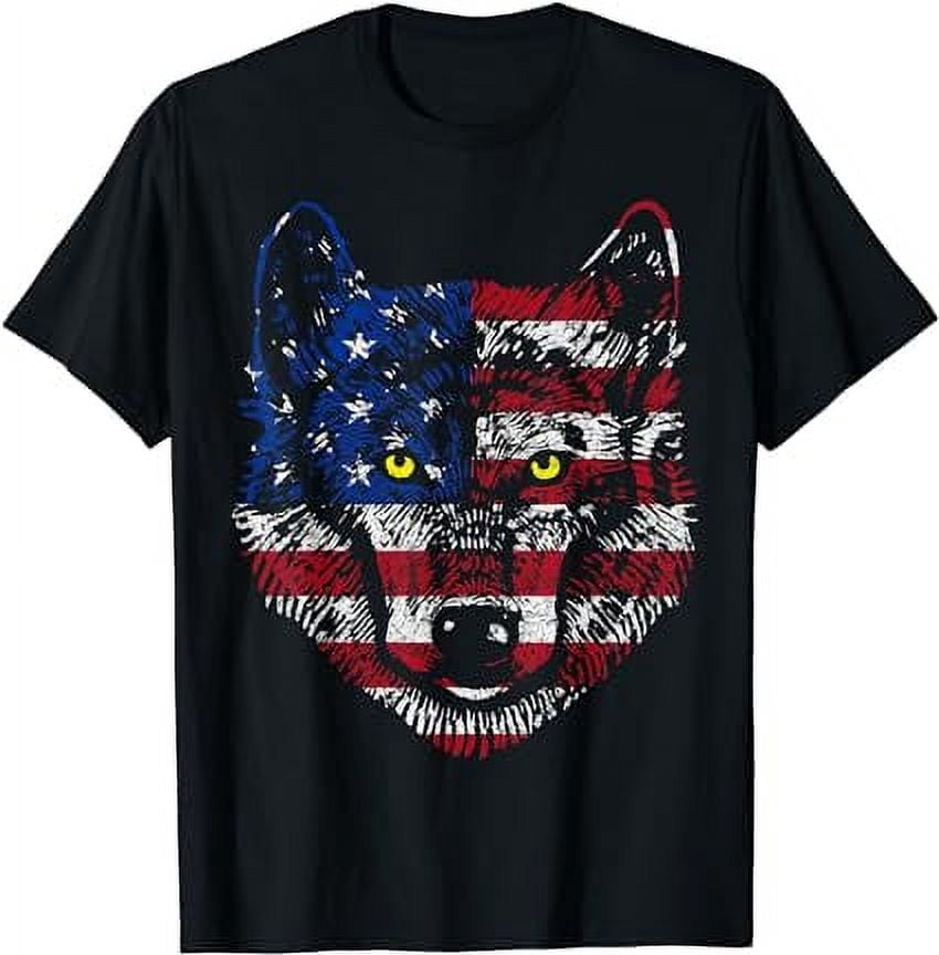 Wolf American Flag USA 4th July Patriotic T-Shirt - Walmart.com
