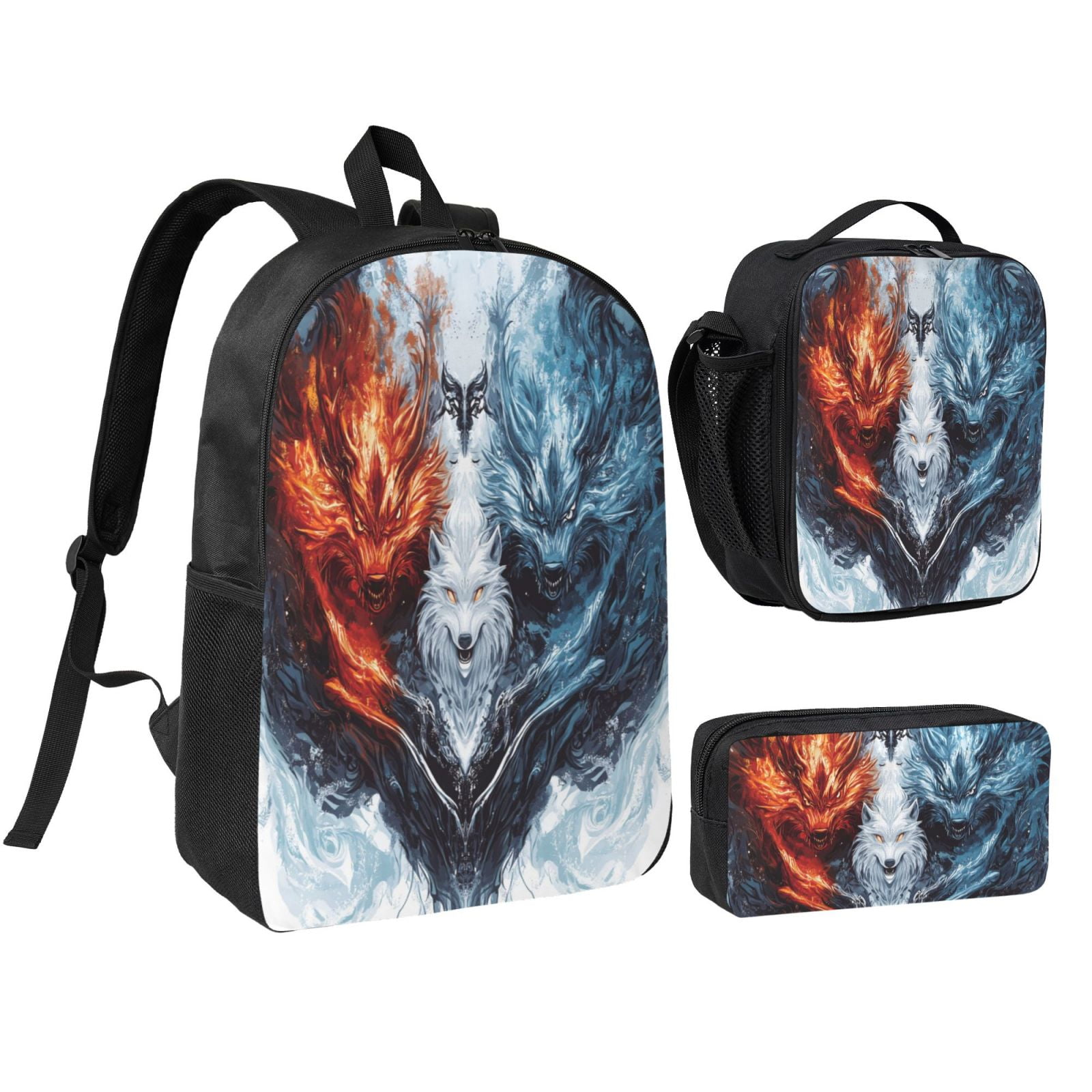 Wolf And Dragon Backpack 17 Inch Set with Lunch Bag and ...