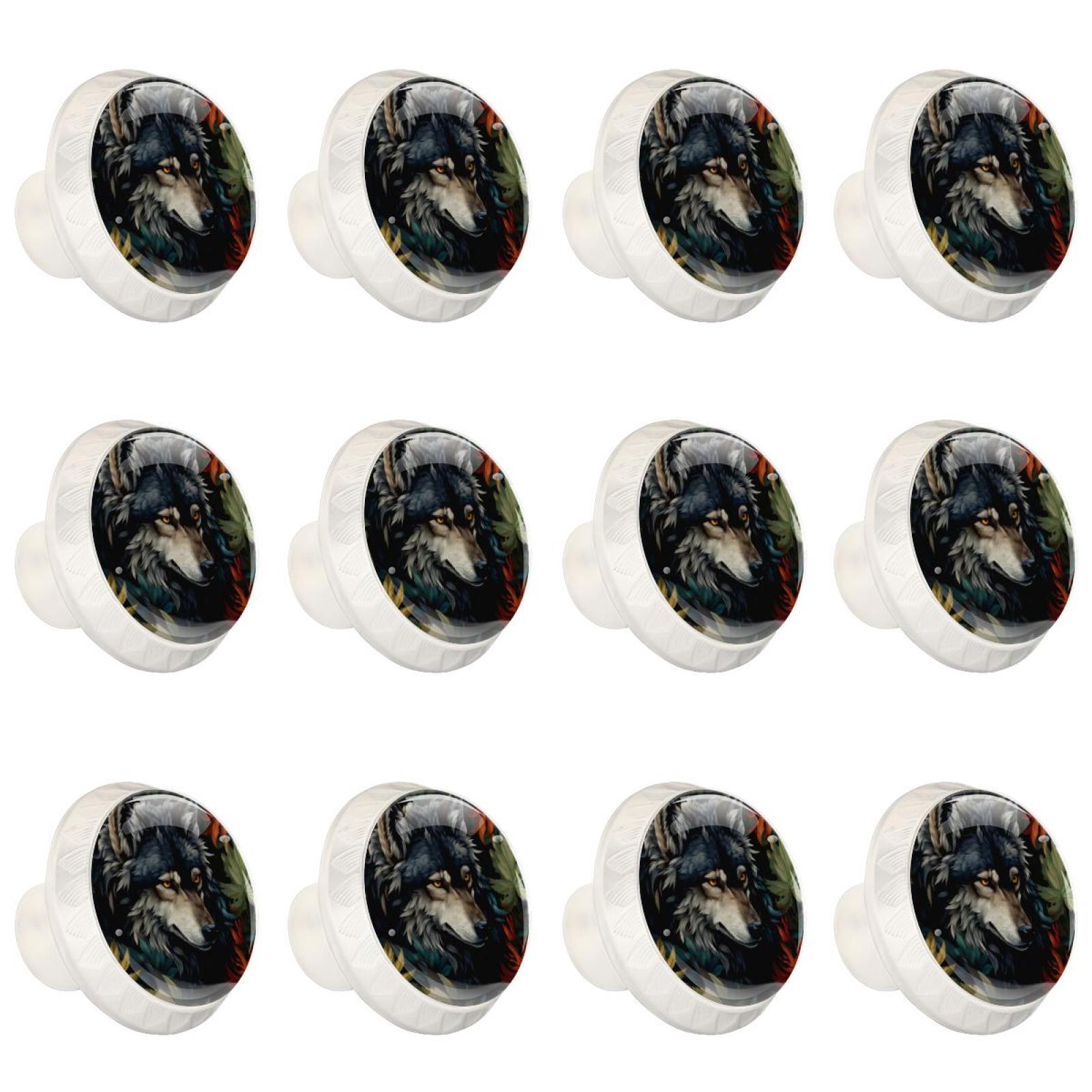 Wolf Animal Cartoon 12 Pcs White Round Drawer Pulls with Screws,ABS and Glass Cabinet Handles ...