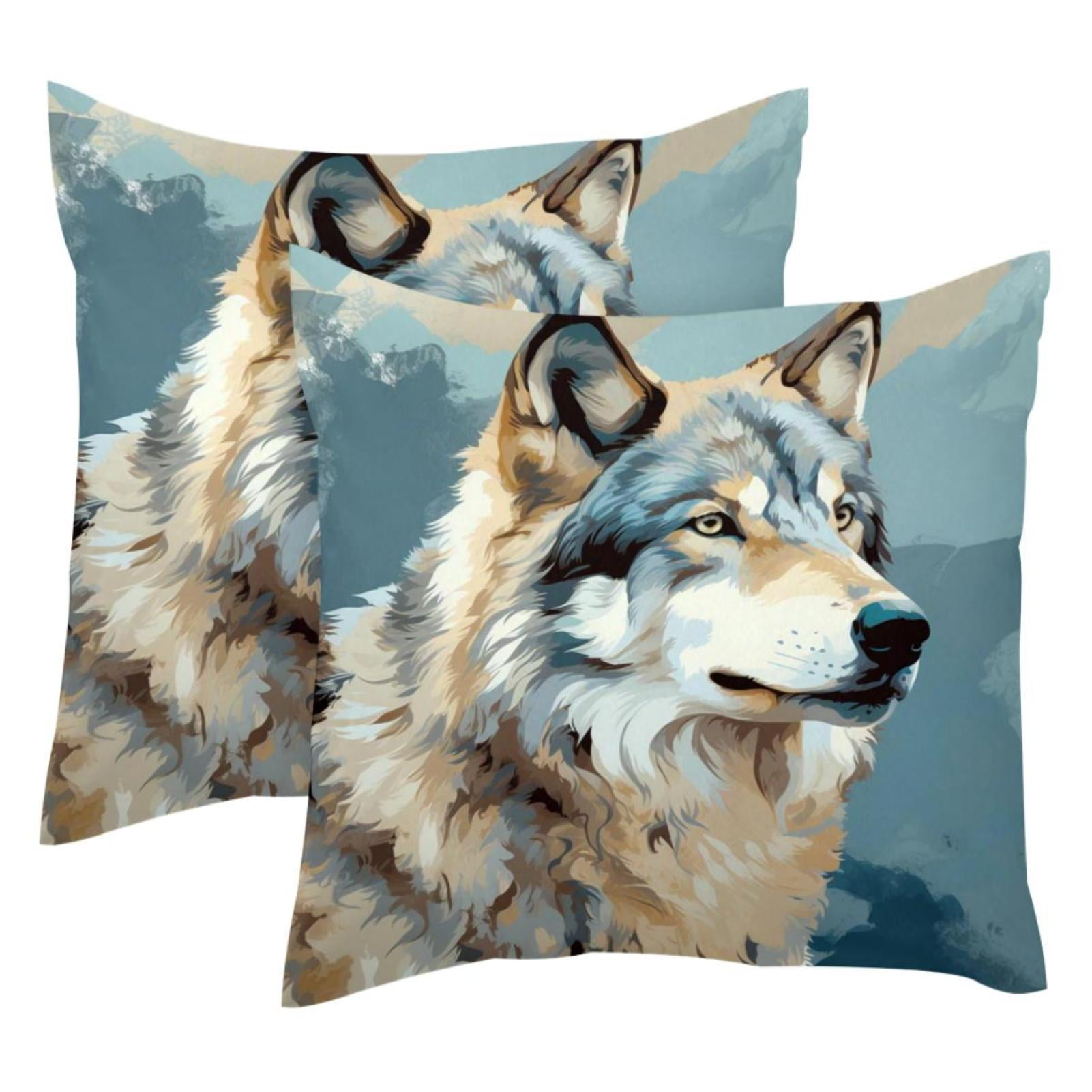 Wolf Animal Cartoon Luxurious Velvet Throw Pillow Inserts 2PCS Chair ...