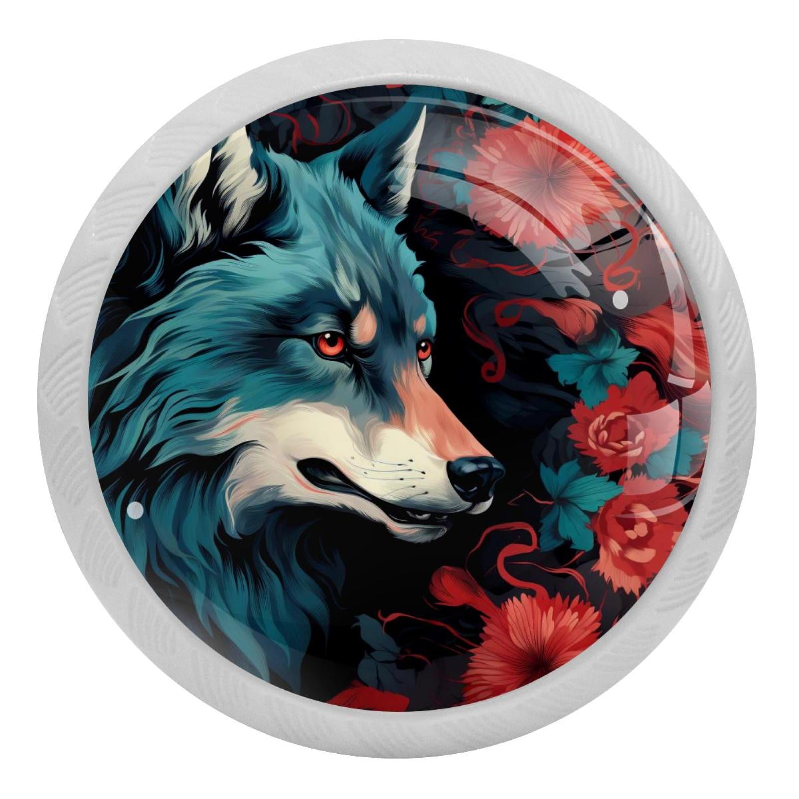 Wolf Animal Cartoon Pattern 4PCS Cabinet Knobs Pulls Fluorescent Drawer ...