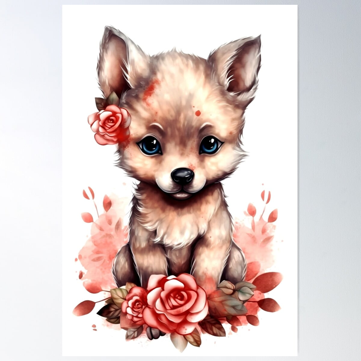 Wolf Animal Clipart, Forest Animal In Roses, Floral Fauna Art, Animal In Roses, Flower Beast ...