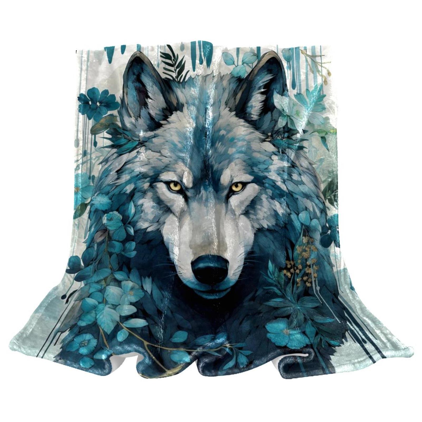 Wolf Aninmal Flag Plush Throw Blanket for Couch 59" x 79" - Lightweight ...