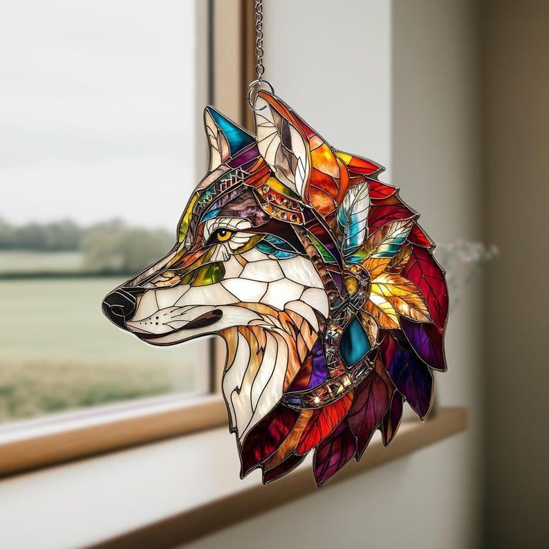 Wolf Art Acrylic Suncatcher, Acrylic Window Hanging, Wolf Wall Window ...
