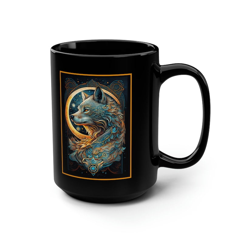 Wolf Art Coffee Cup, Silver Wolf Cup, Winter Wolf Lover Mug, Wolf ...