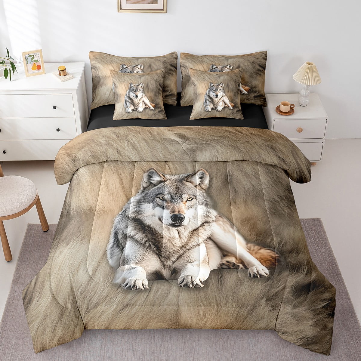 Wolf Bed In A Bag,3D Animal Print Queen Comforter Set 7 Piece,Safair ...