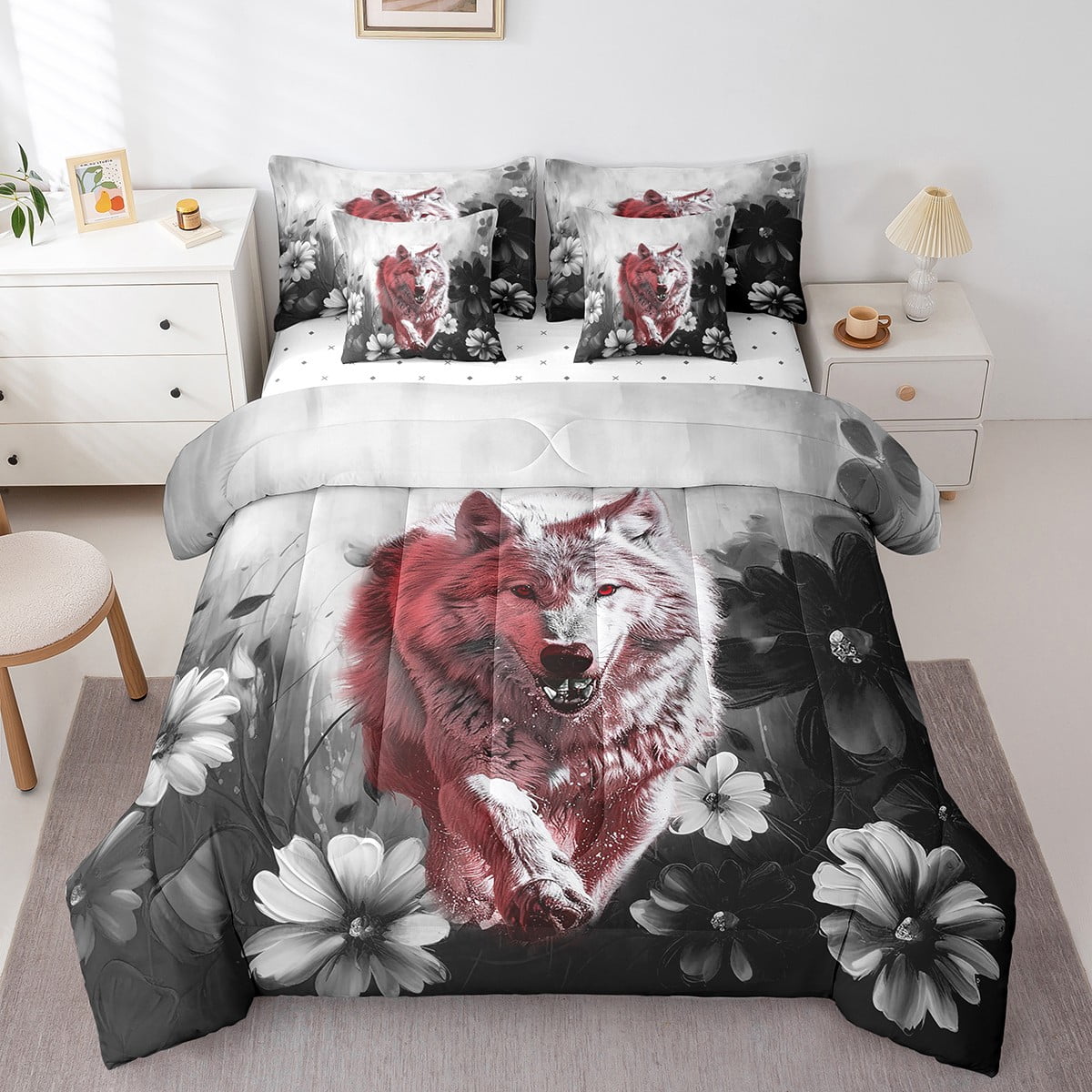 Wolf Bed in a Bag Twin 7 Piece Comforter Set Daisy Flowers Bedding Sets ...