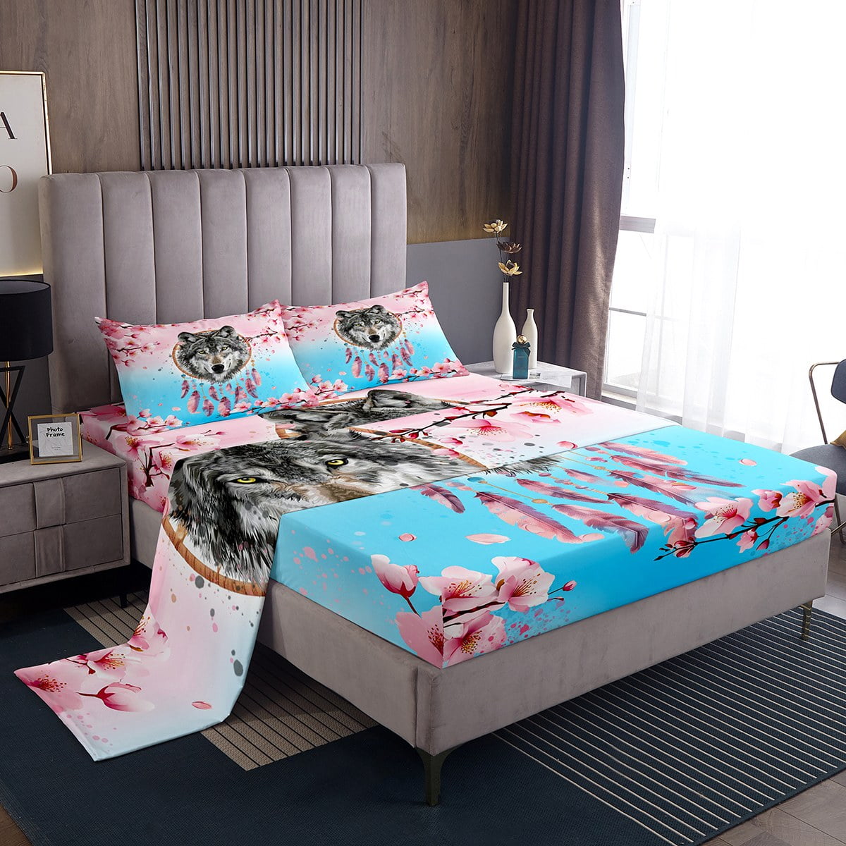 Wolf Bed Sheets Set Bohemian Dream Catcher Full Sheet Set for Boys ...