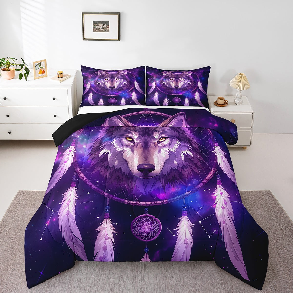Wolf Bedding King Size,Boho Dream Catchers Down Comforter Teens Adults ...