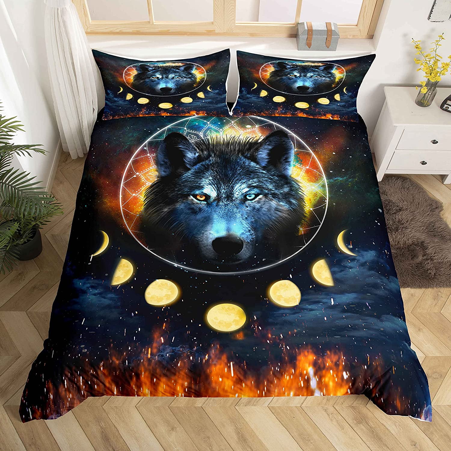 Wolf Bedding Set for Boys Kids Galaxy Wolf Comforter Cover Set 3D Wolf ...