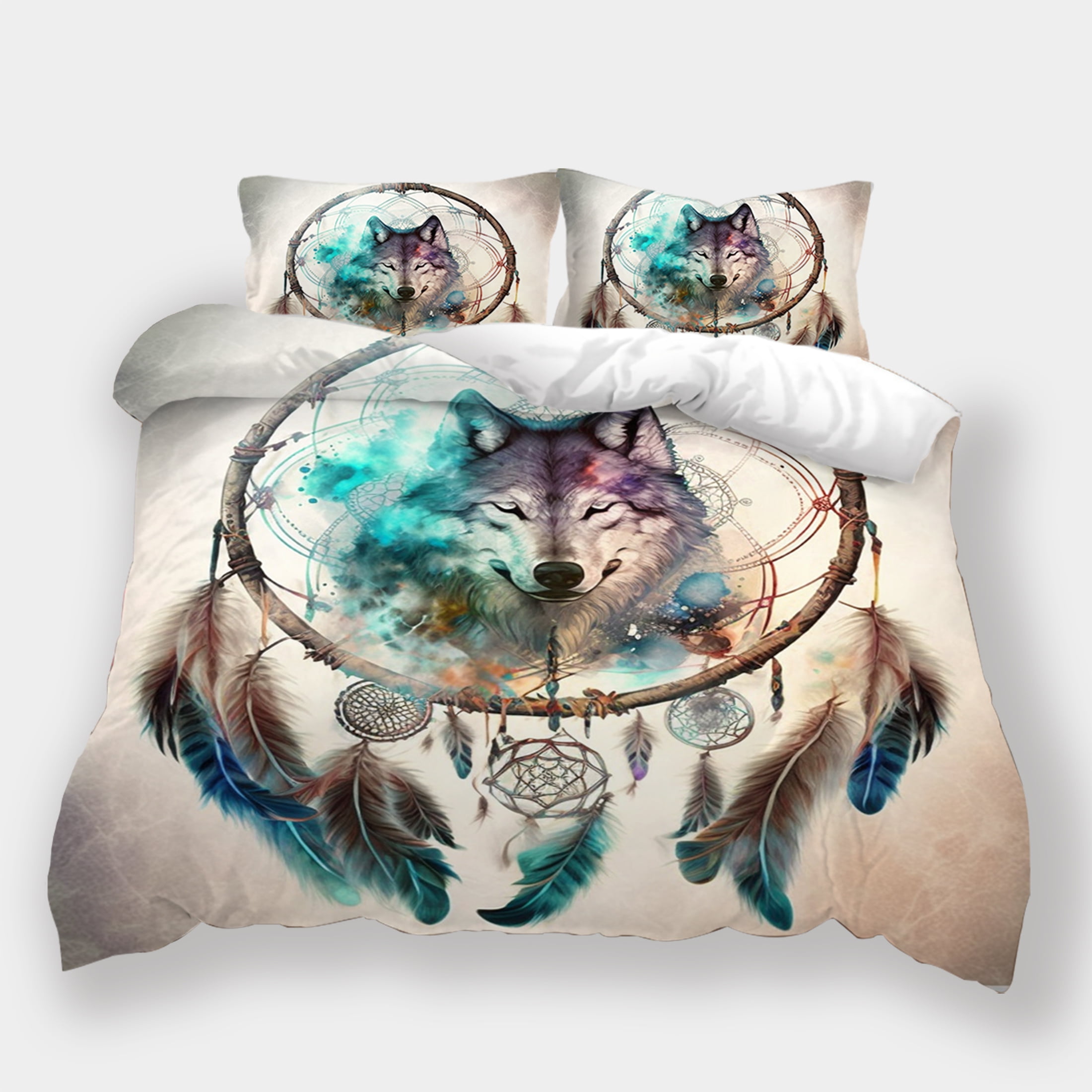 Wolf Bedding Set Colorful Quilt Cover Dream Catcher 3D Comforter Cover ...