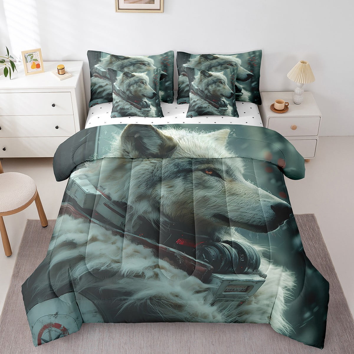 Wolf Bedding Set King Fantasy Wolf Comforter Set Magical Woodland ...