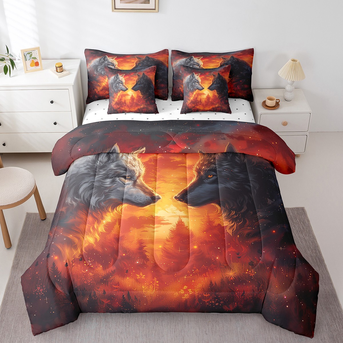 Wolf Bedding Set King Size White and Black Wolf Comforter Set Jungle ...