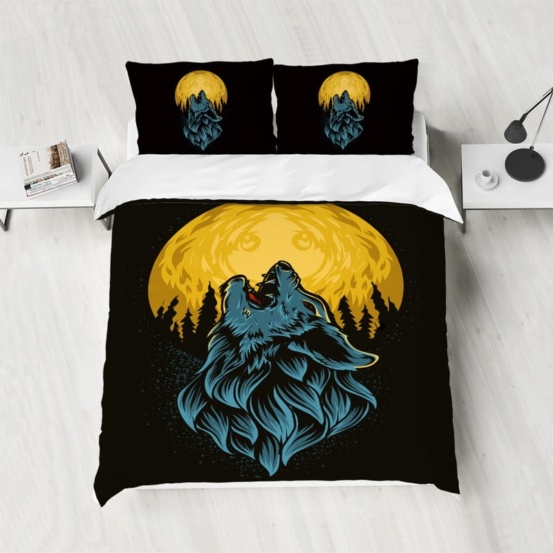 Wolf Bedding Set Queen Blue Wolf Bed Set for Adults Animal Wolves Duvet ...