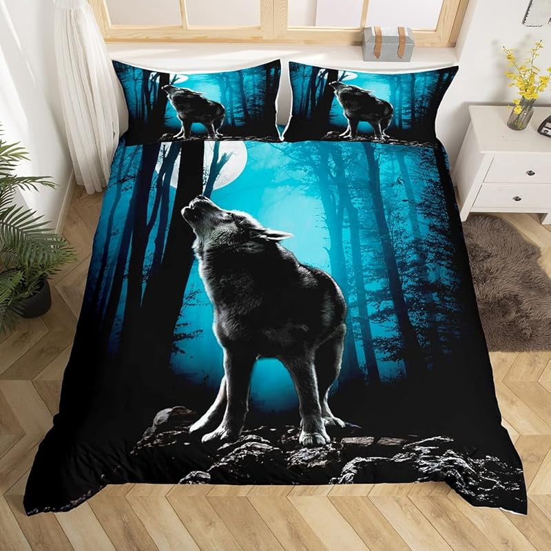 Wolf Bedding Set Queen for Kids Boys Men 3D Roaring Wolves Print ...