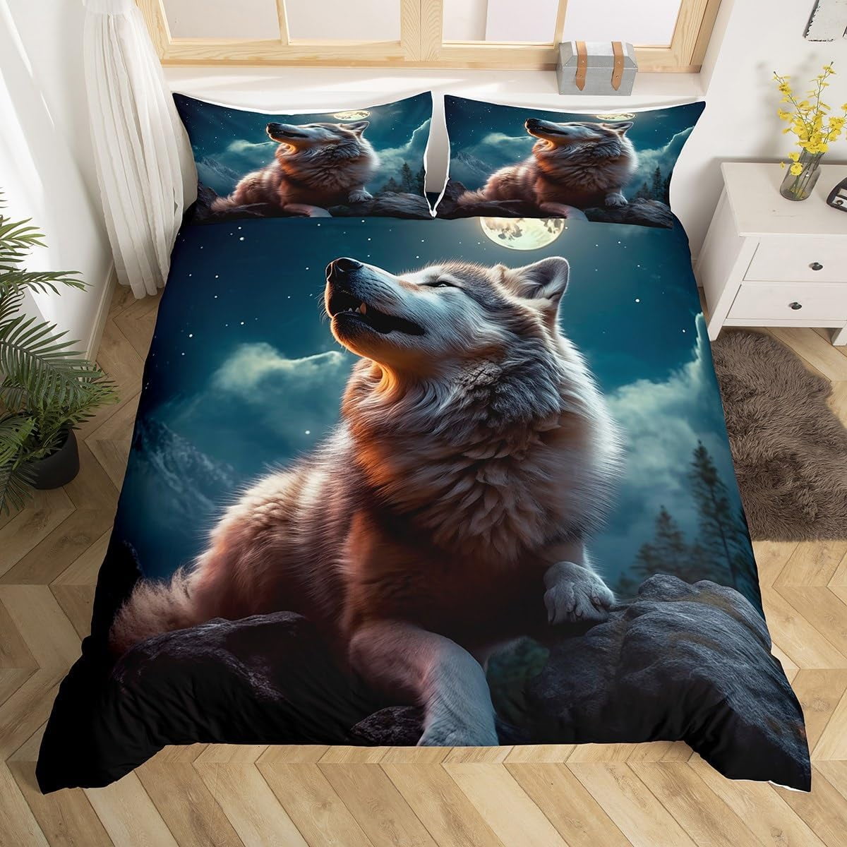 Wolf Bedding Set,Wolf Animal Duvet Cover Kids Toddler Boys Girls Wild ...