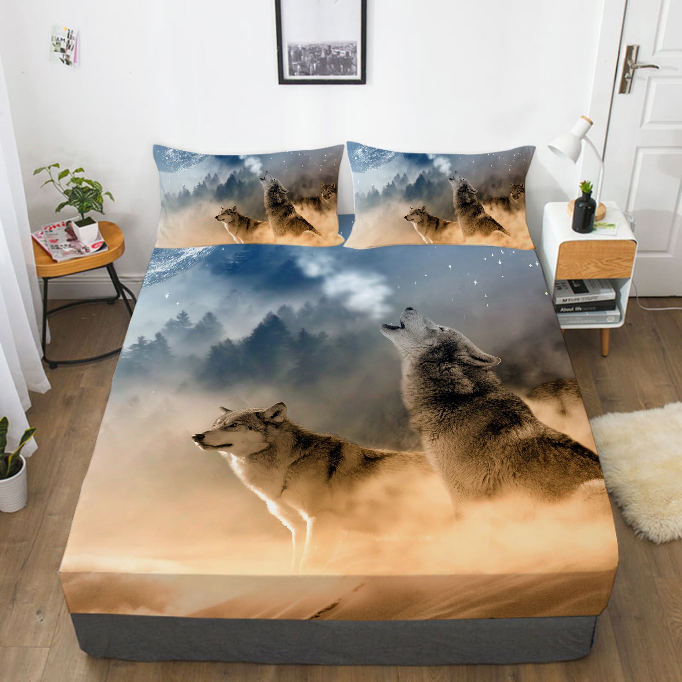 Wolf Bedding Sheet with Pillowcase Fashionable Home Textiles Bedroom ...