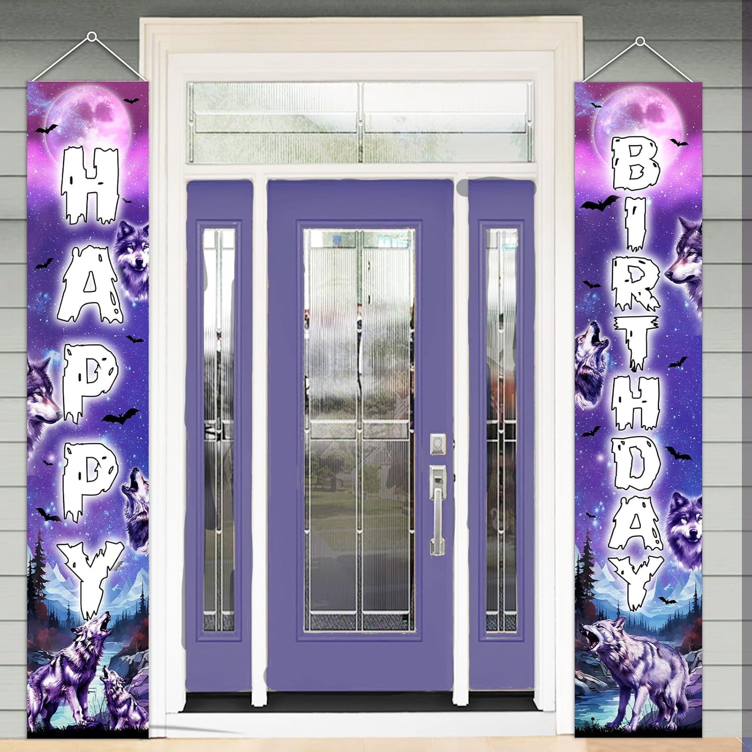 Wolf Birthday Decorations, Wolf Happy Birthday Door Banner Galaxy Wolf ...
