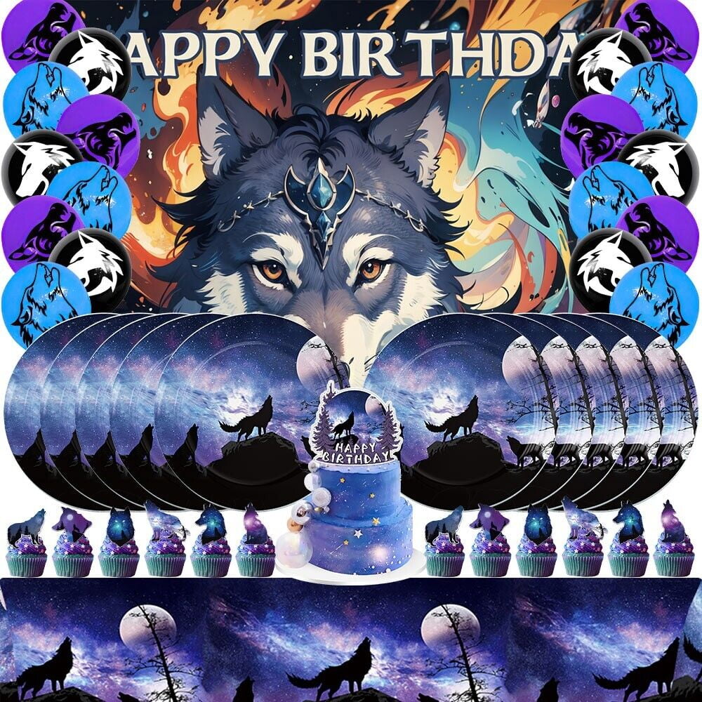 Wolf Birthday Party Supplies Set Plates Balloons Banner Tablecloth Cake ...