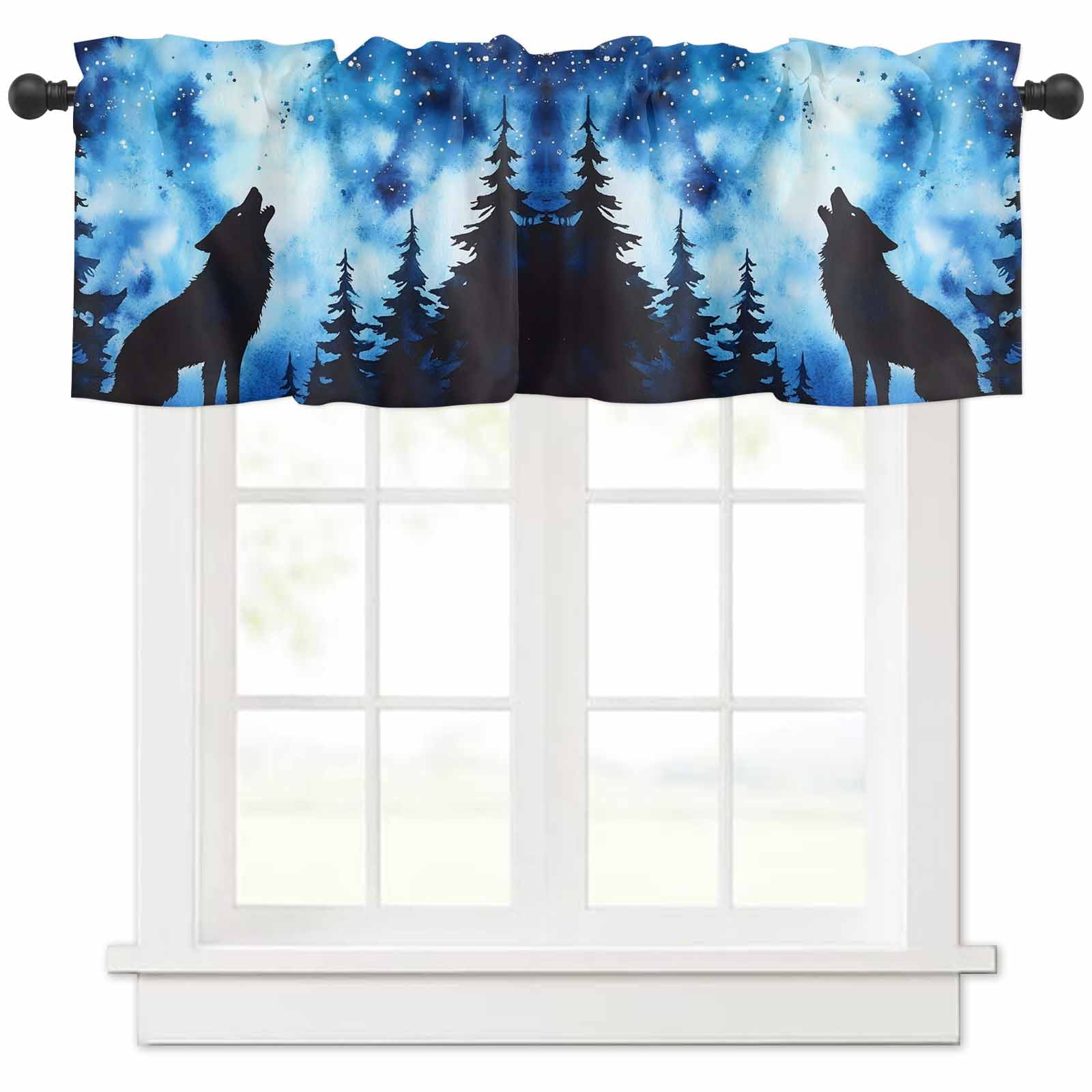Wolf Black Silhouette Valances for Windows Farmhouse Kitchen Curtains ...
