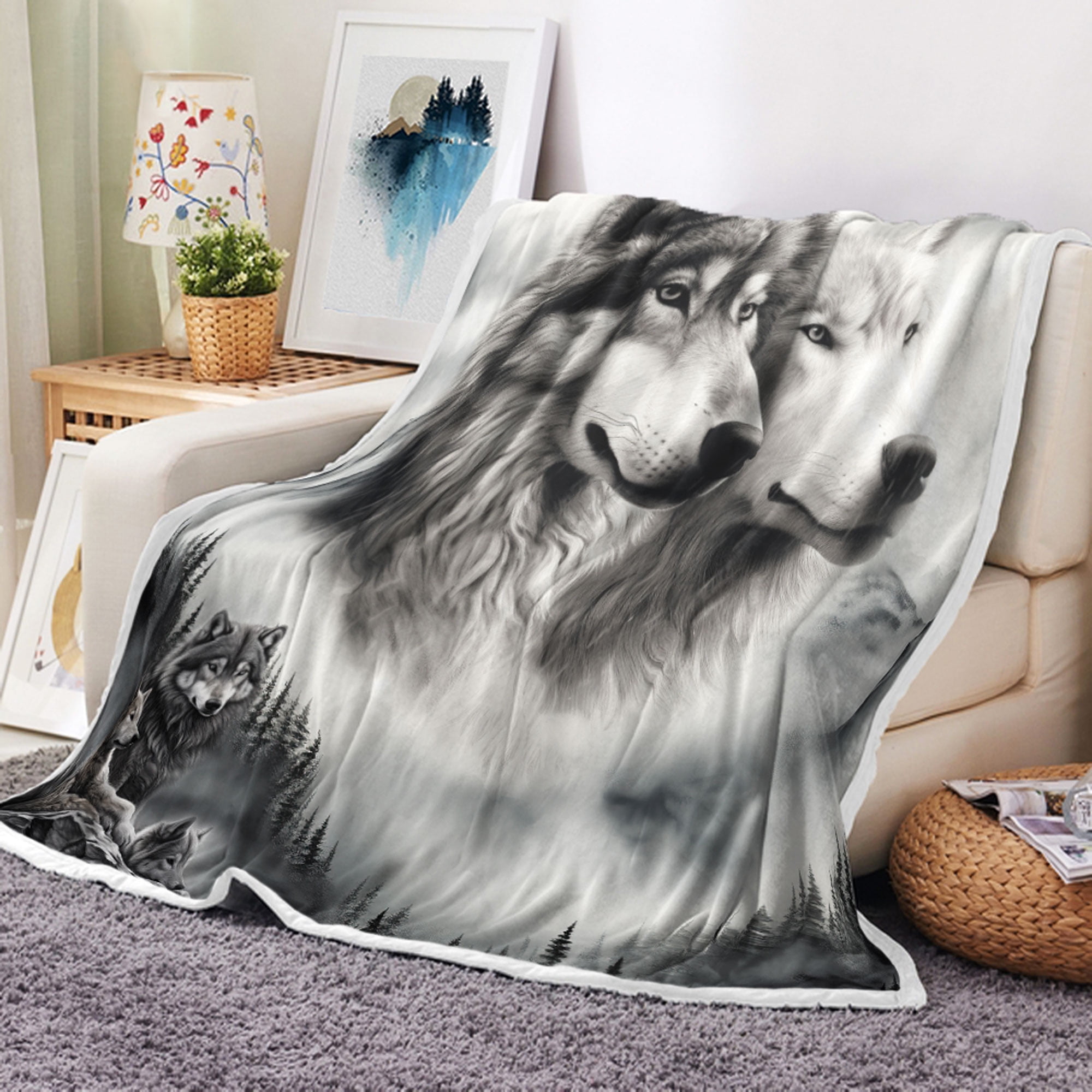 Wolf Blanket, White And Black Wolf Throw Blanket Soft Fleece Animal ...