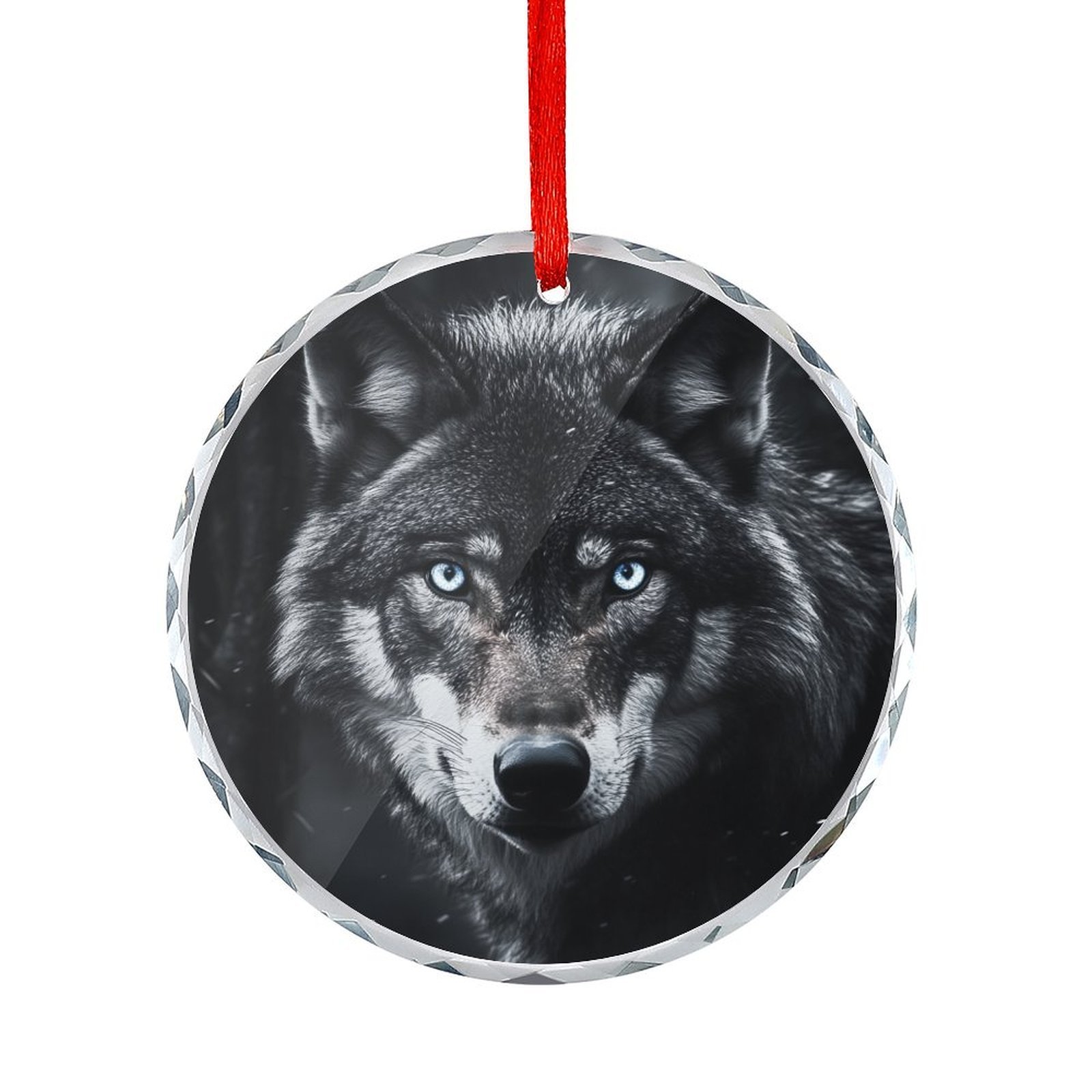 Wolf with Blue Eyes Christmas Ornament Wild Grey Wolf Blue Eyes ...