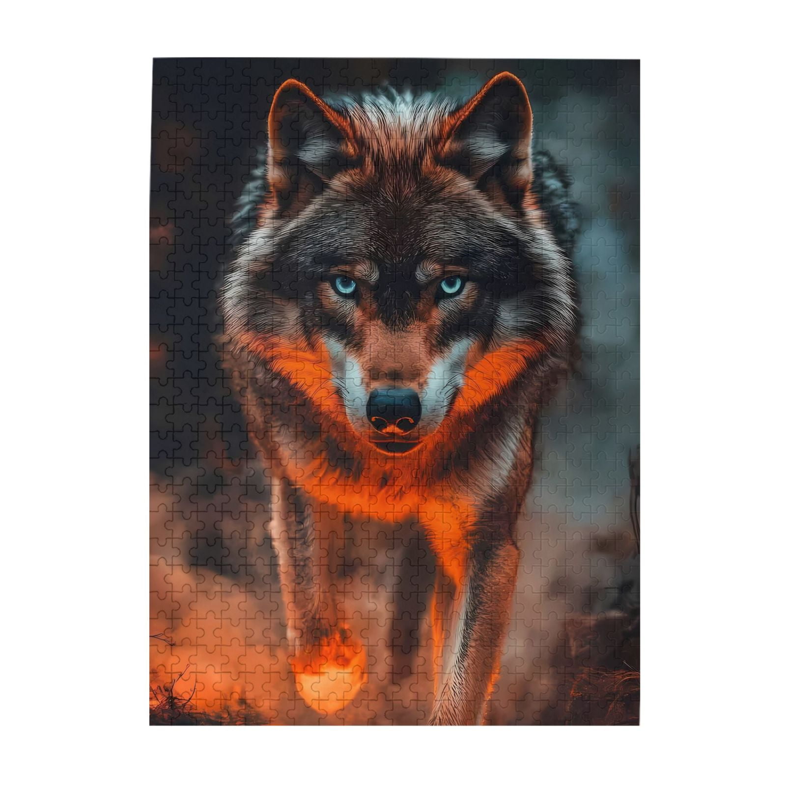 Wolf Blue Eyes Flame Spirit 1000-Piece Wooden Jigsaw Puzzle for Adults ...