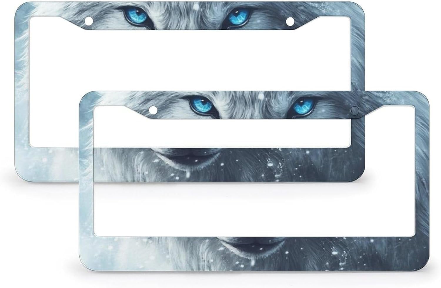 Wolf with Blue Eyes License Plate Cover 2 Pieces Wolf Face License ...
