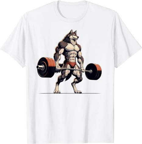 Wolf Bodybuilder Gym Weightlifting Motivation Tee Deadlift T-Shirt ...