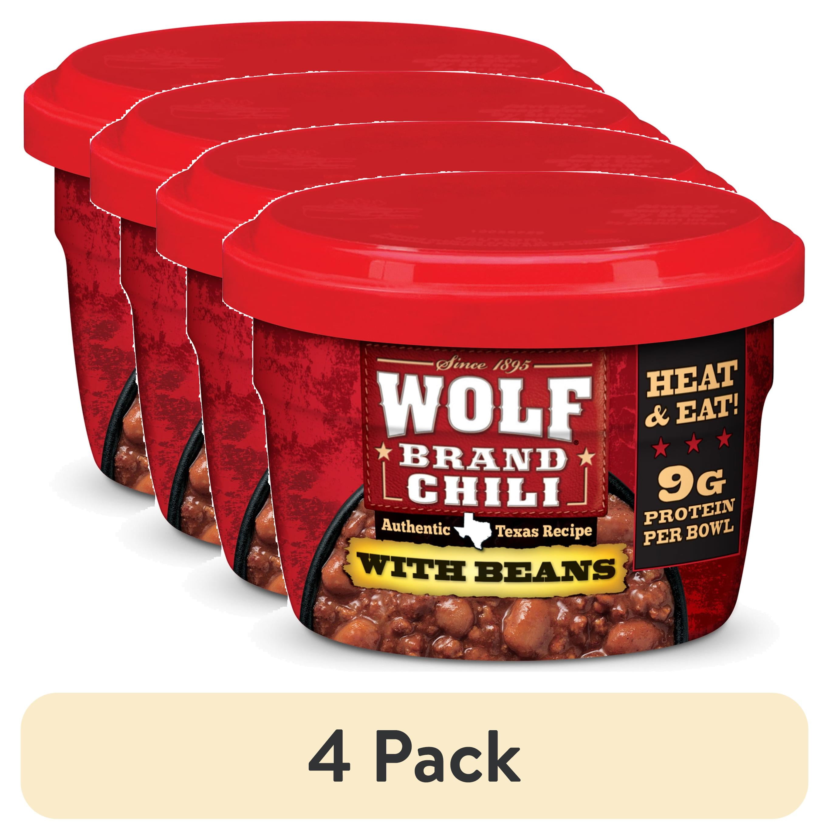 (4 pack) Wolf Brand Chili With Beans, Microwavable Bowls, 7.25 oz ...