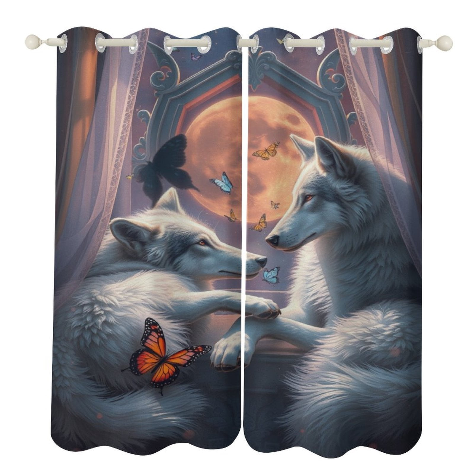 Wolf Butterfly Dance 2 Pieces Window Drape Curtain for Living Room ...