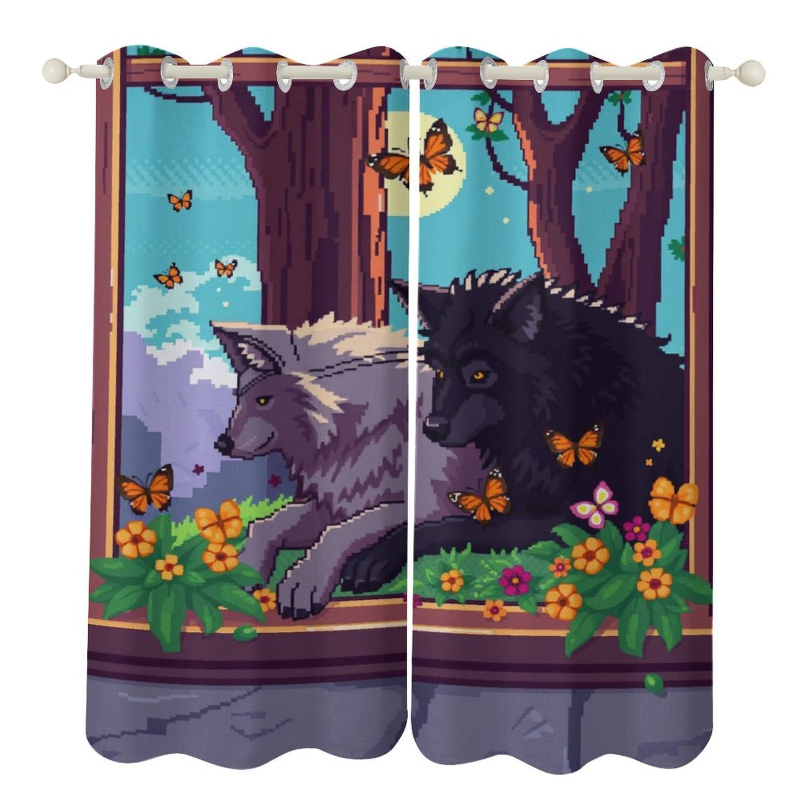 Wolf Butterfly Dance 2 Pieces Window Drape Curtain for Living Room ...