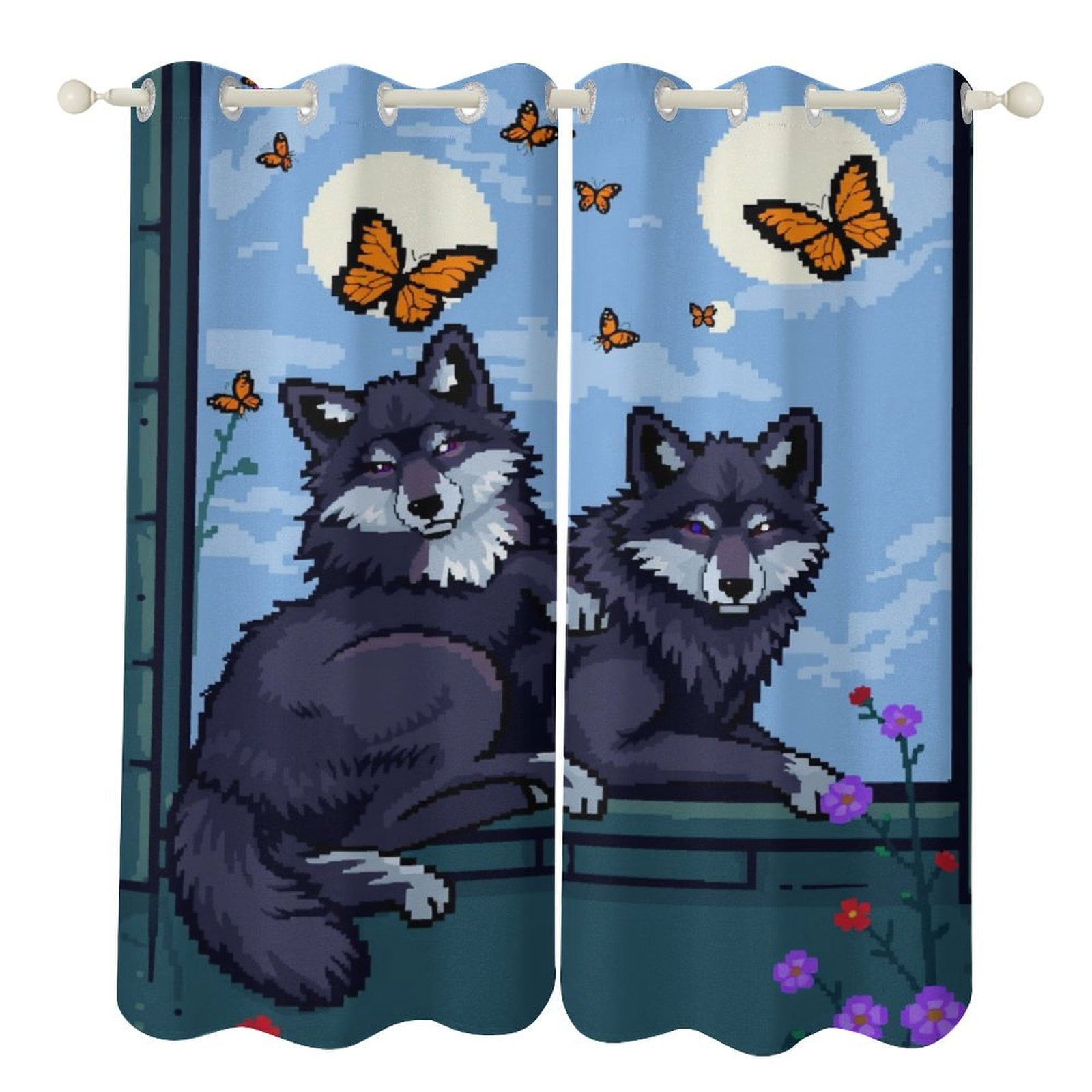 Wolf Butterfly Dance 2 Pieces Window Drape Curtain for Living Room ...