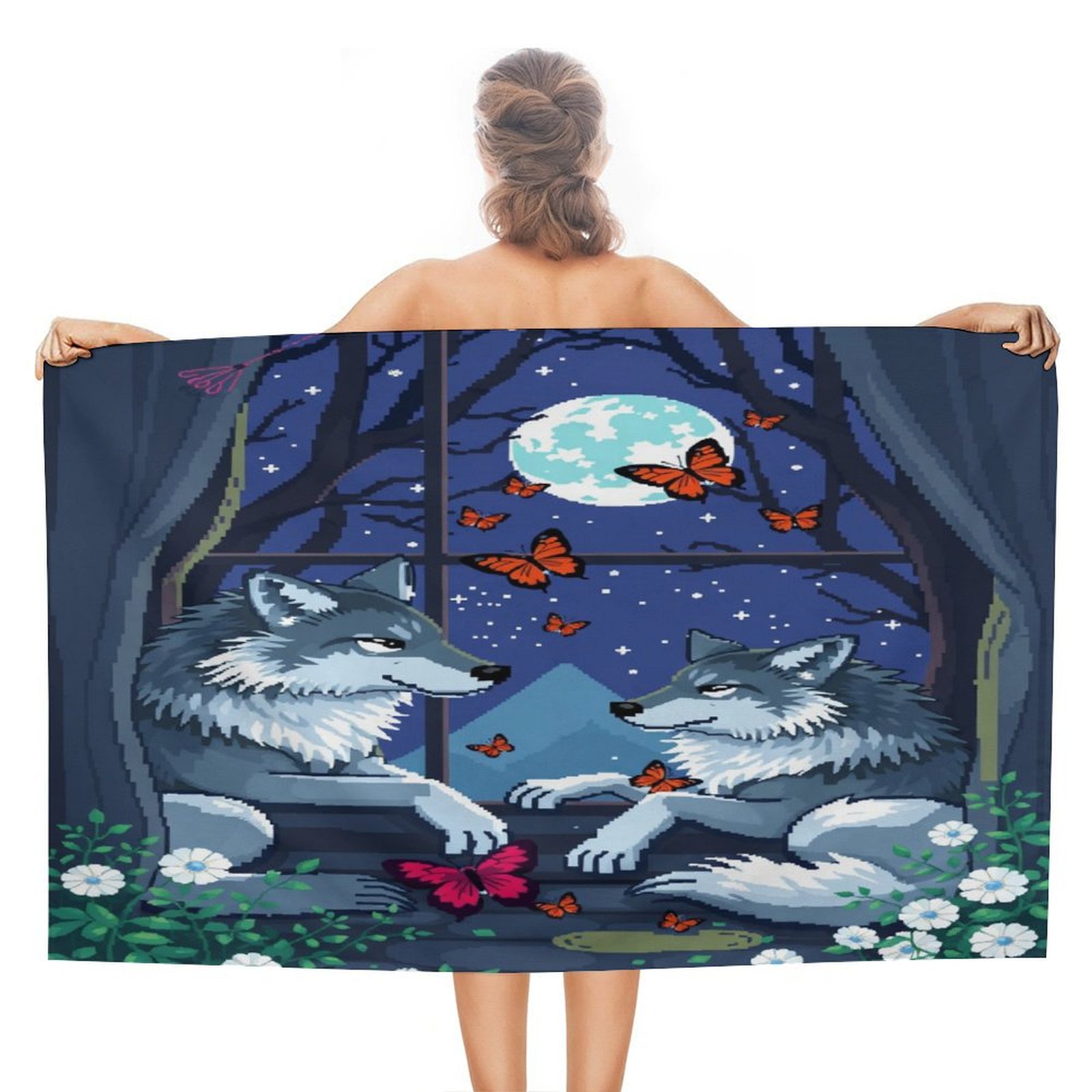 Wolf Butterfly Dance Beach Blanket Soft Absorbent Lightweight Long Wide ...