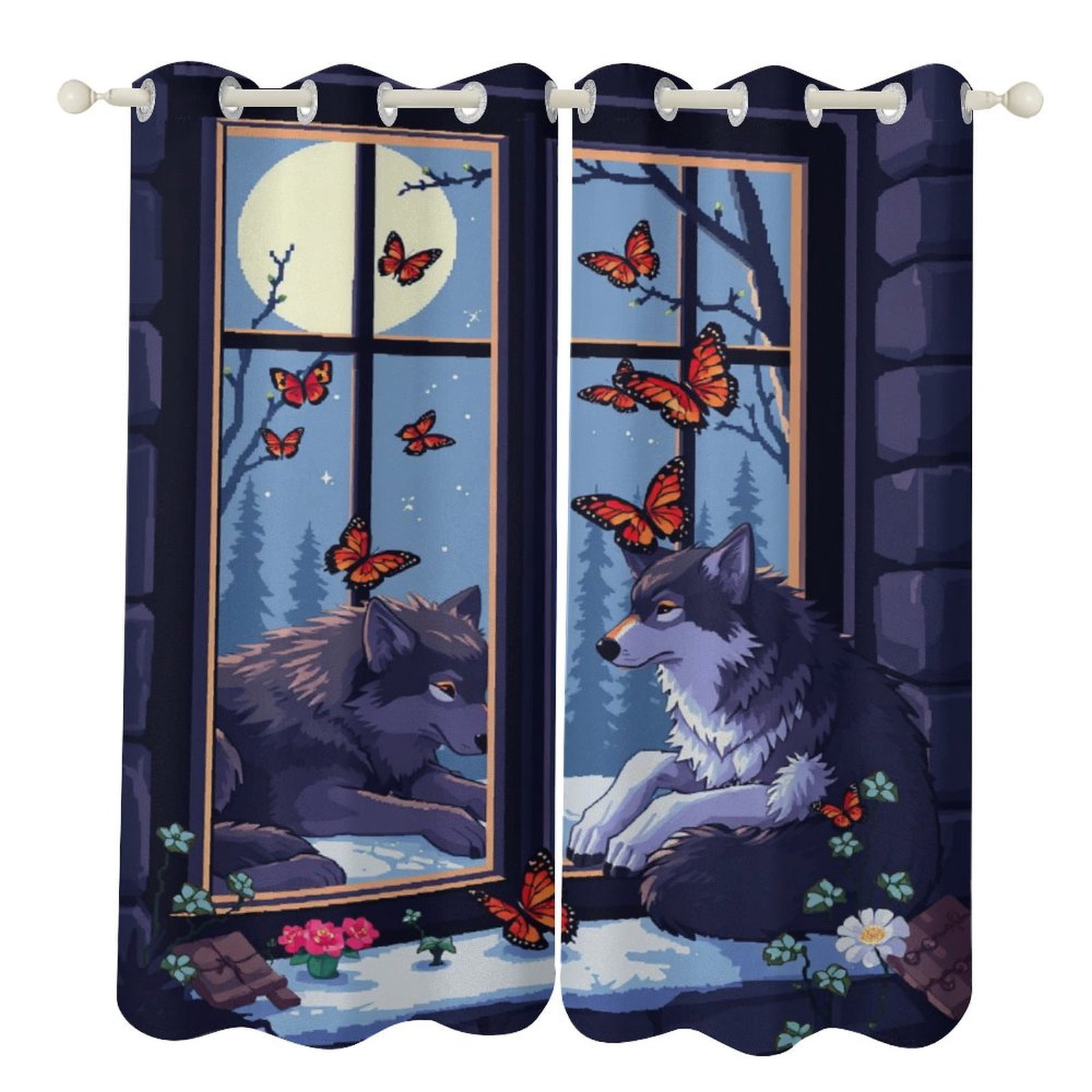 Wolf Butterfly Dance Curtains for Bedroom Living Room Drapes Kitchen ...
