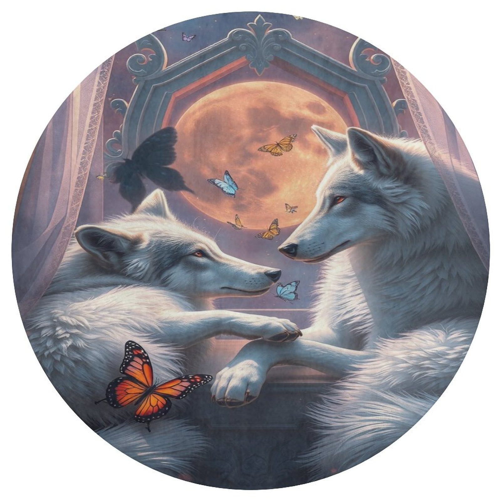Wolf Butterfly Dance Round Area Rug Floor Carpets Washable Indoor Floor ...