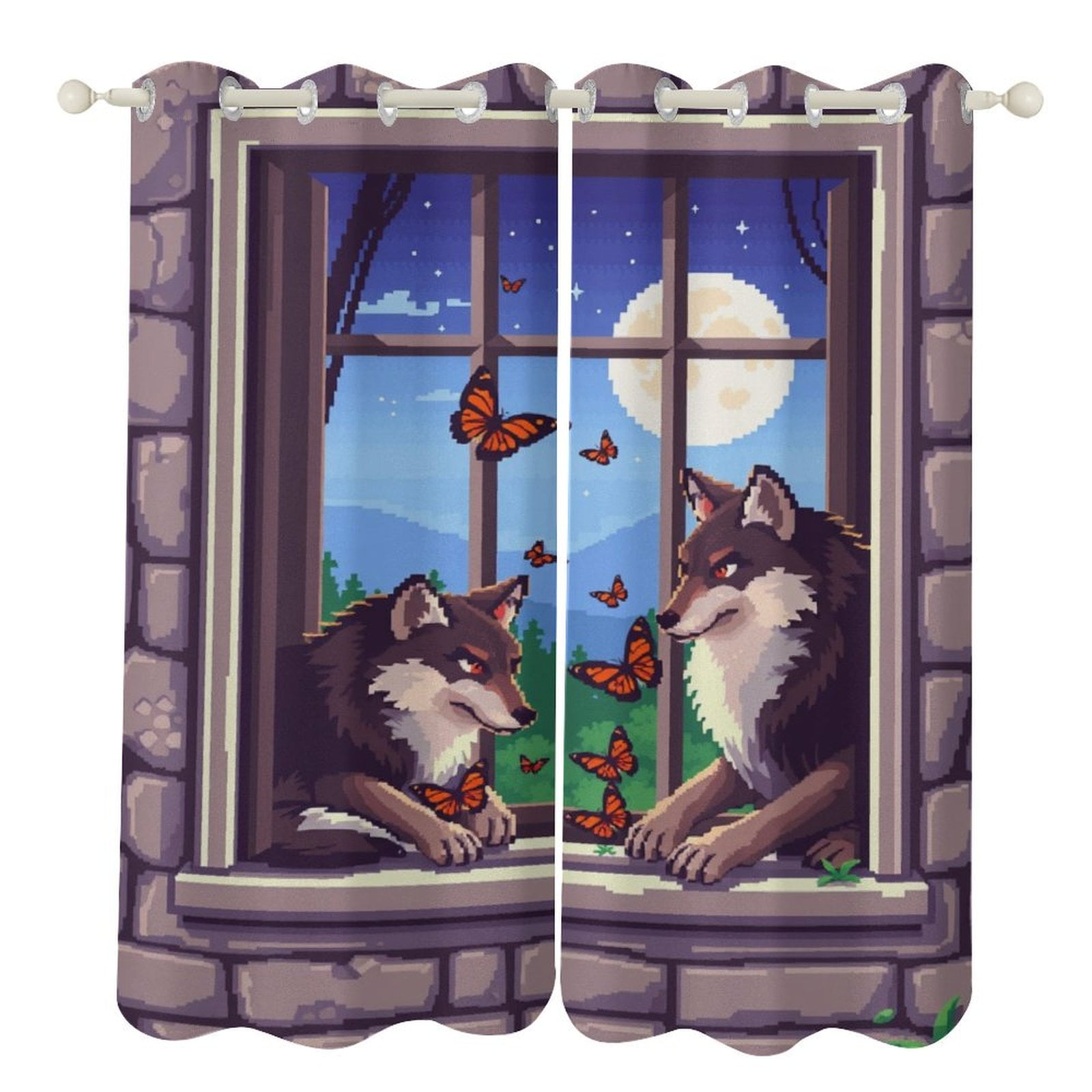 Wolf Butterfly Dance Window Drapes For Kids Boys Girls Bedroom Blackout Curtains 2 Panels ...