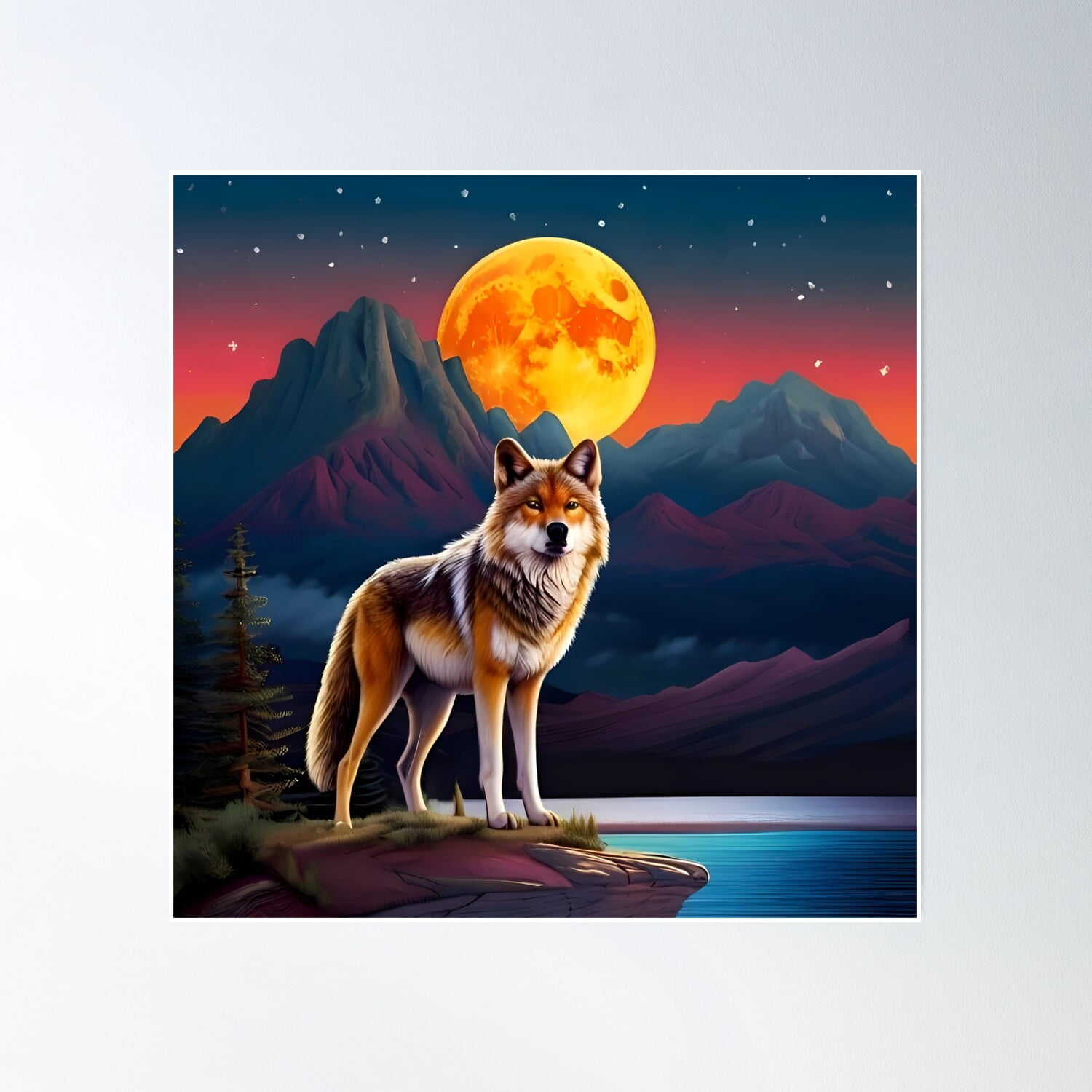 Wolf By Moonlight Nature Scene Poster Wall Art, Modern Wall Decor ...