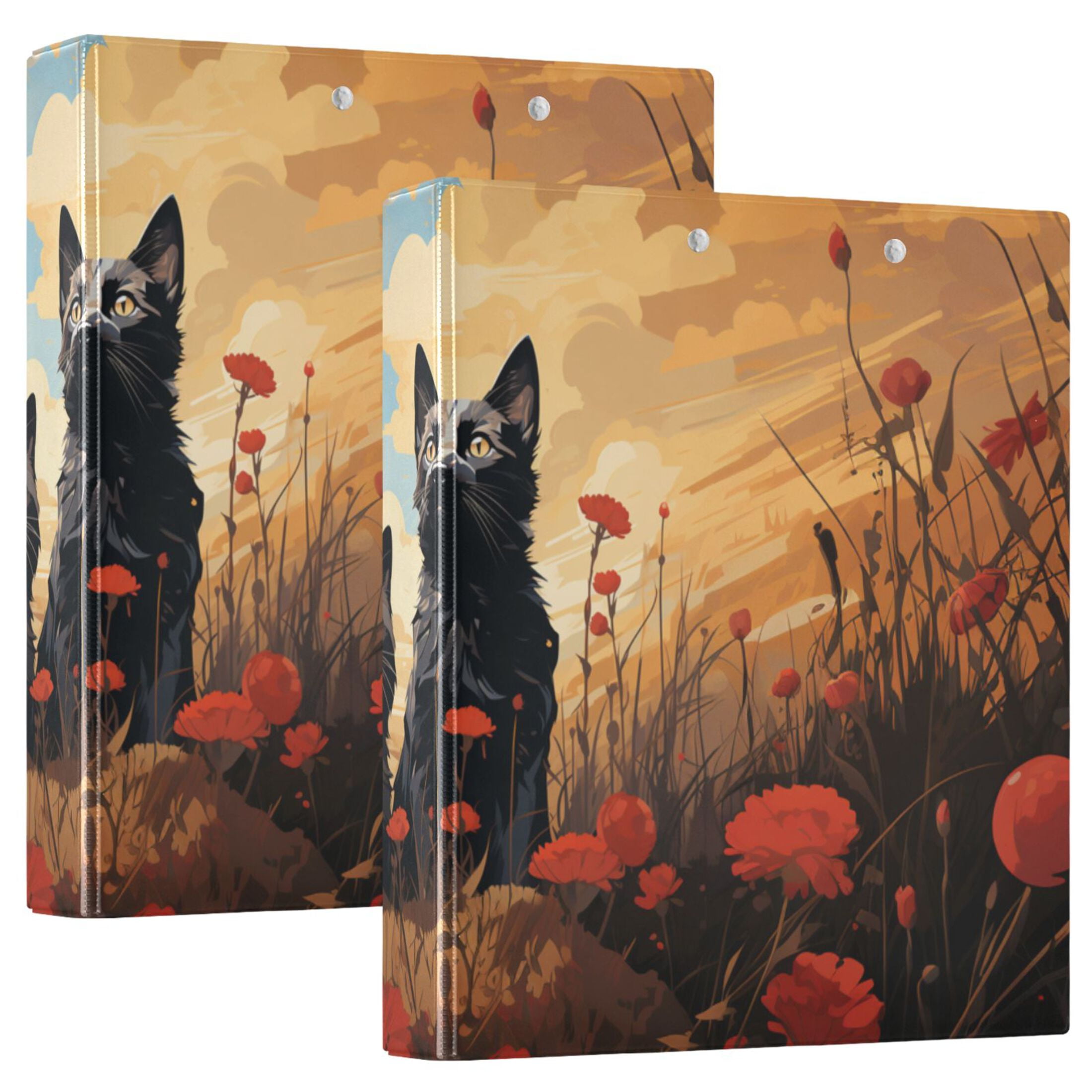 Wolf Cat Flowers Sky 3 Ring Binders 1.5 inch Hardcover File Folders ...