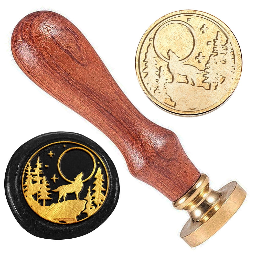 Wolf Cliff Moon Wax Sealing Stamp Brass Wax Seal Stamp Head with Wooden ...