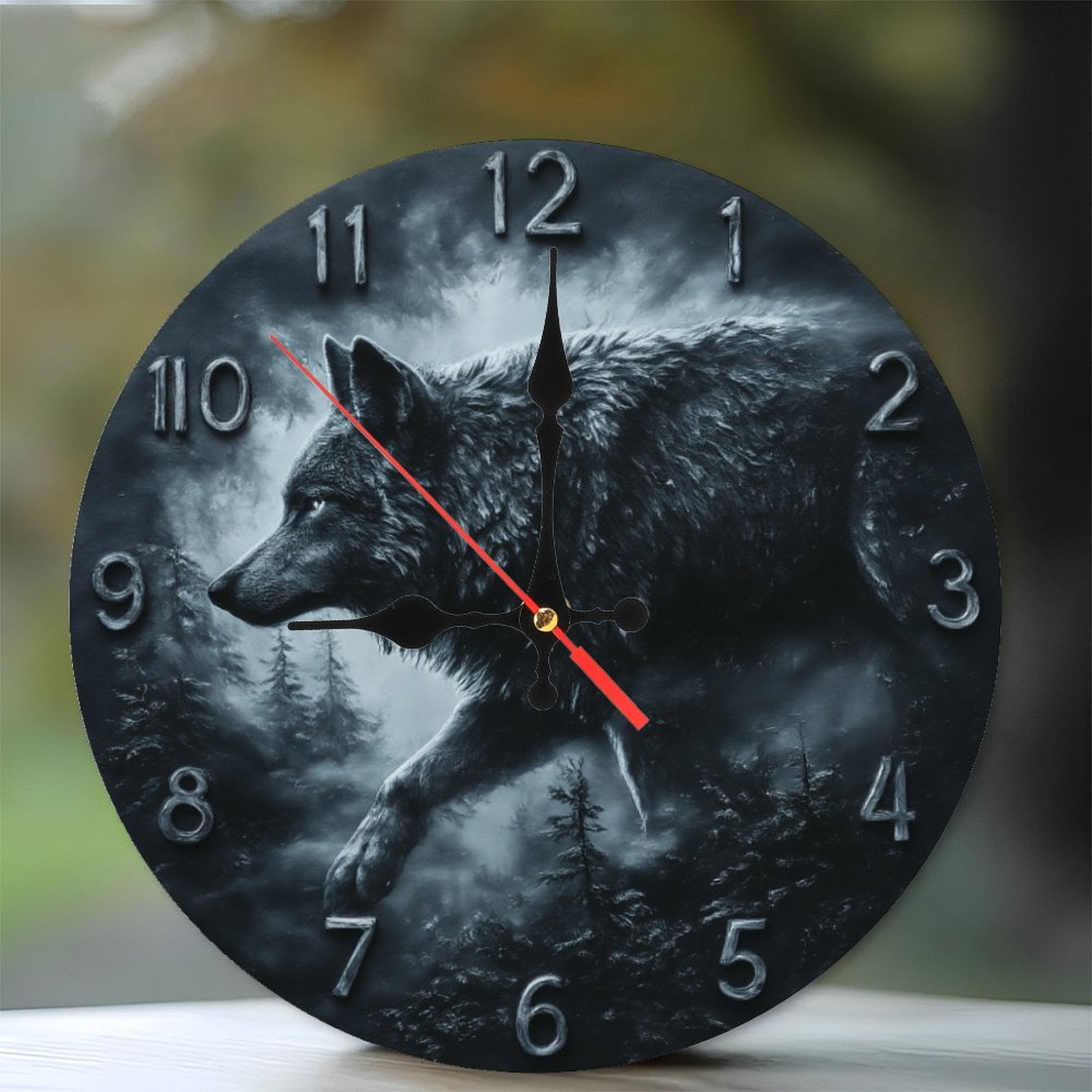 Wolf Clock Wall Clock Animal Decor Home Decor 10-Inch Silent Wooden ...