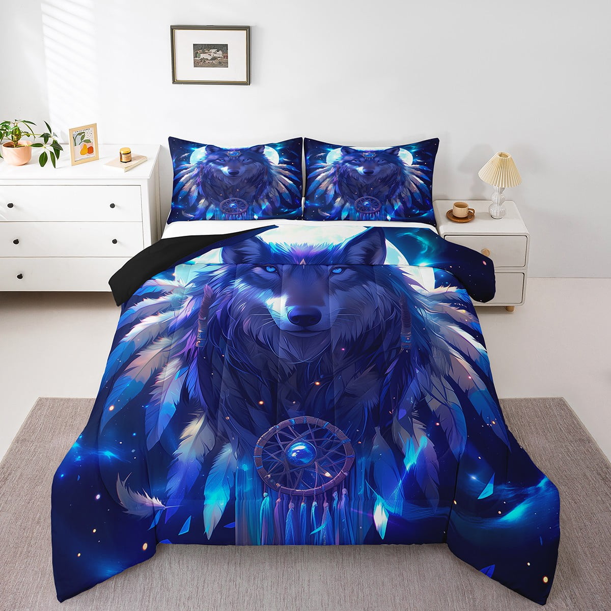 Wolf Down Comforter,Boho Tribal Bedding Queen Size Teens,Exotic Dream ...