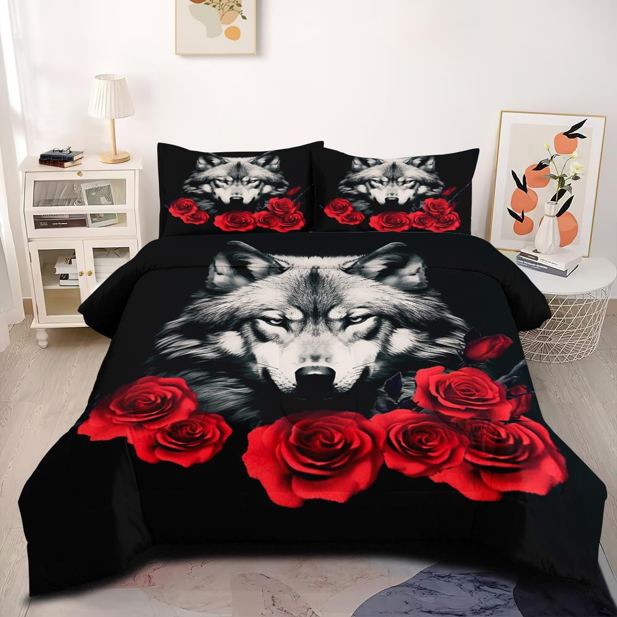 Wolf Comforter Rose Duvet Insert Wolves Branch Bedding Wild Animals ...