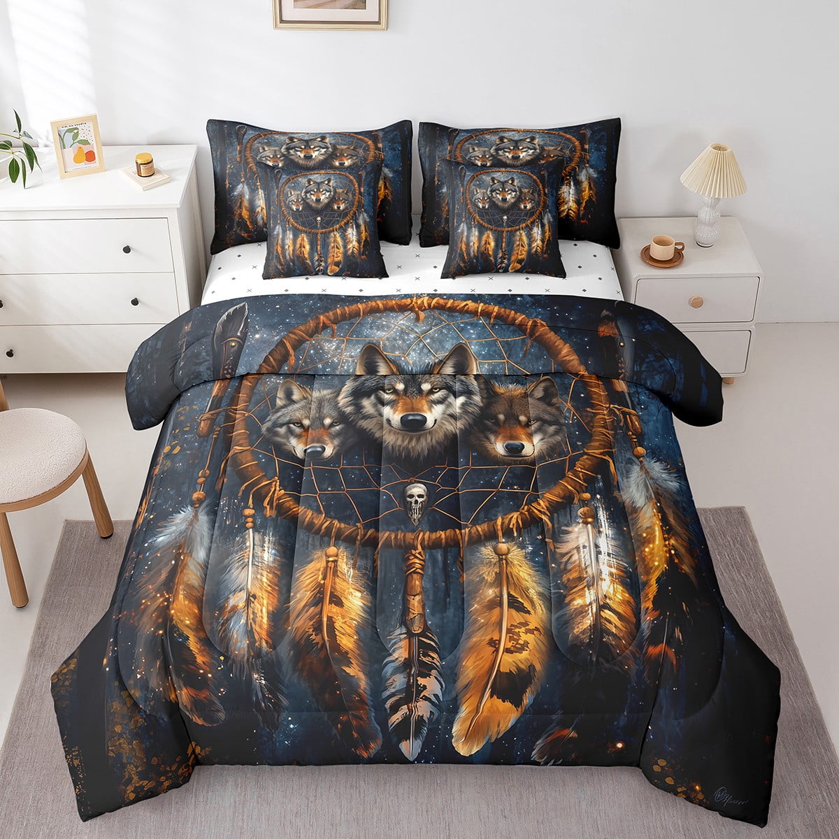 Wolf Comforter Set Dream Catchers 7 Pieces Bedding Set,Bohemian Style ...